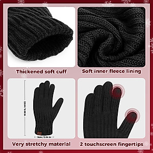 Winter Beanie Hat Scarf Gloves Set for Women, Womens Beanie Hat with Detachable Pom Pom Scarf Neck Warmer Touchscreen Gloves 3 in 1 Set（Black）