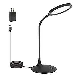 LED Desk Lamp for Home Office, Eye-Caring Table Lamp, 3 Color Modes with 10 Brightness Levels, Dimmable Lamp with Adapter, Touch-Sensitive Control, 360°Adjustable Gooseneck, 3500-5500K 10W. (Black)