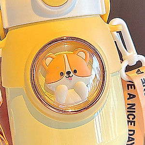 Cute Thermos Cup 700ml for Baby,Kid and Lady,Insulated Water Bottle with Straw Hanging Rope,Stainless Steel Coffee Vacuum Thermos Bottle Keep Drinks Hot or Cold for Travel,School,Offic White 700ML