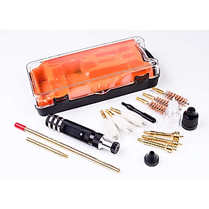 Portable Multi-Caliber Hard Case Pistol Hand Gun Service Cleaning Brush Kit 9mm .380 357 Magnum .38 Special .40 S&W, 45ACP .45Auto Professional Grade Brass Rod Brush Jag Free Rotating Handle