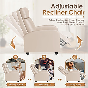 Rankok Recliner Chair Modern PU Leather Reclining Chair Ergonomic Adjustable Recliner for Living Room Home Theater Seating Single Sofa (Beige)