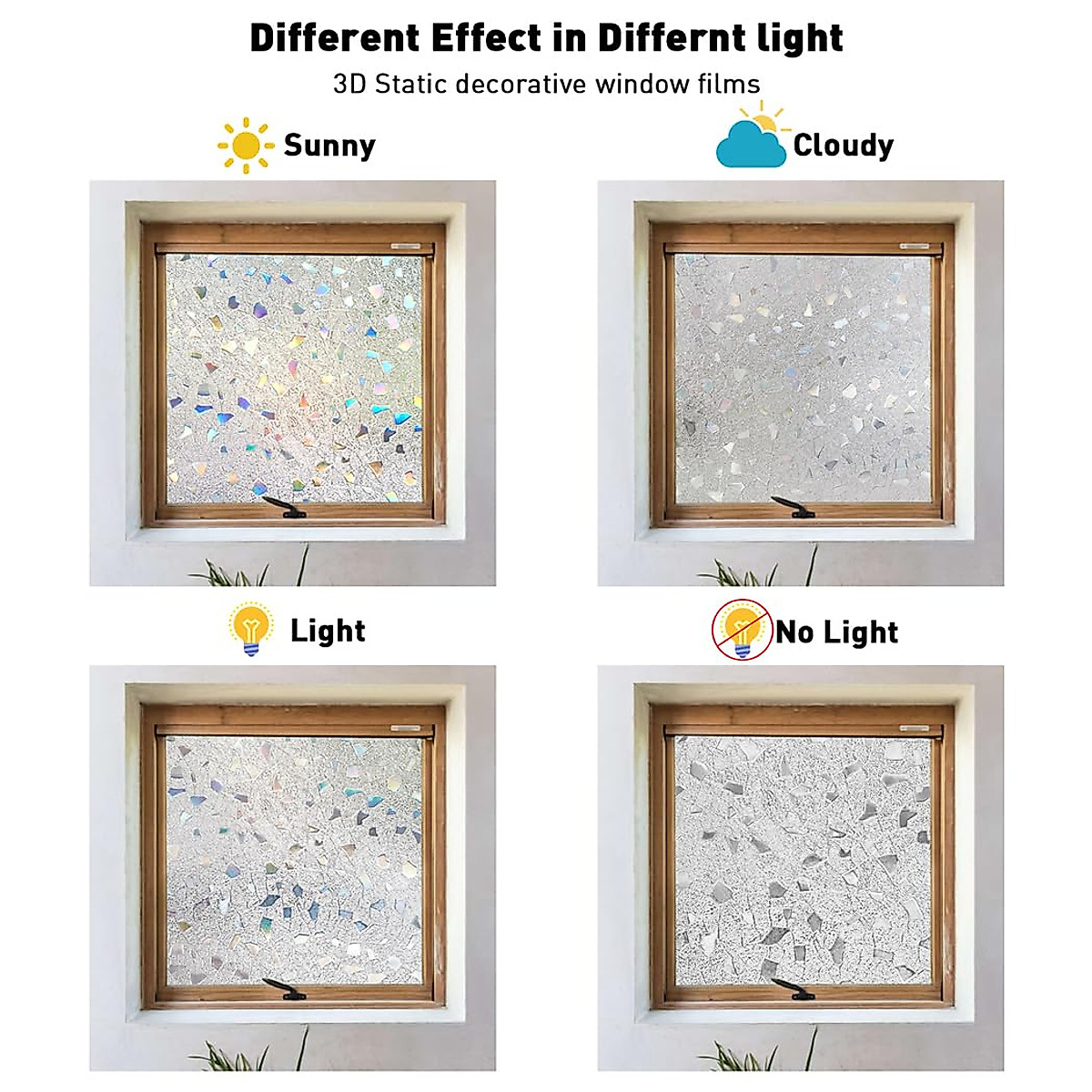 NINETREX Window Privacy Film,Stained Glass Frosted Window Film,Decorative 3D Vinyl Cling Decals,Static Cling Sticker Non-Adhesive for Home,Colorful Gravel,17.5 x 157.4Inches