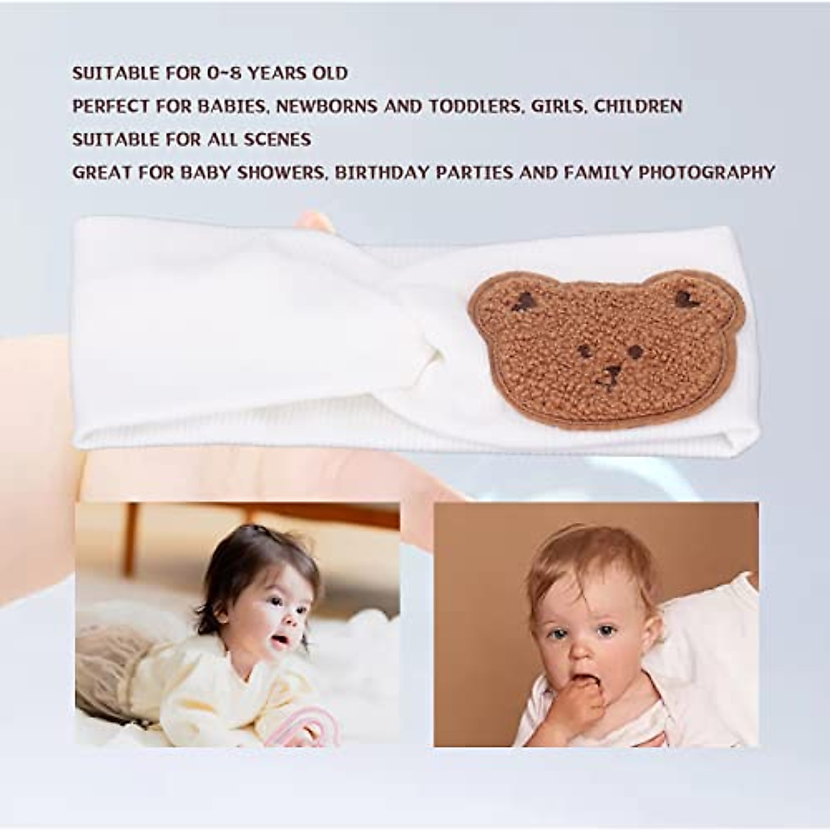 Baby Girls Headbands, Infant Headbands Cute Cartoon Bear Cotton Allmatch for Daily Home Photography (White)