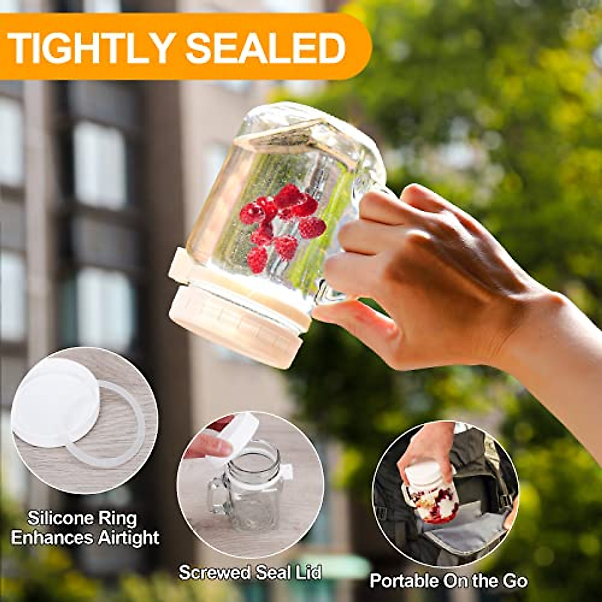 Nidhdsda Overnight Oats Containers with Lids and Spoon Set of 2, 16 OZ Mason Jars with Handle for Overnight Oats Jar Glass Oatmeal Containers for Cereal, Yogurt, Fruit, Salad, Chia Pudding(White)