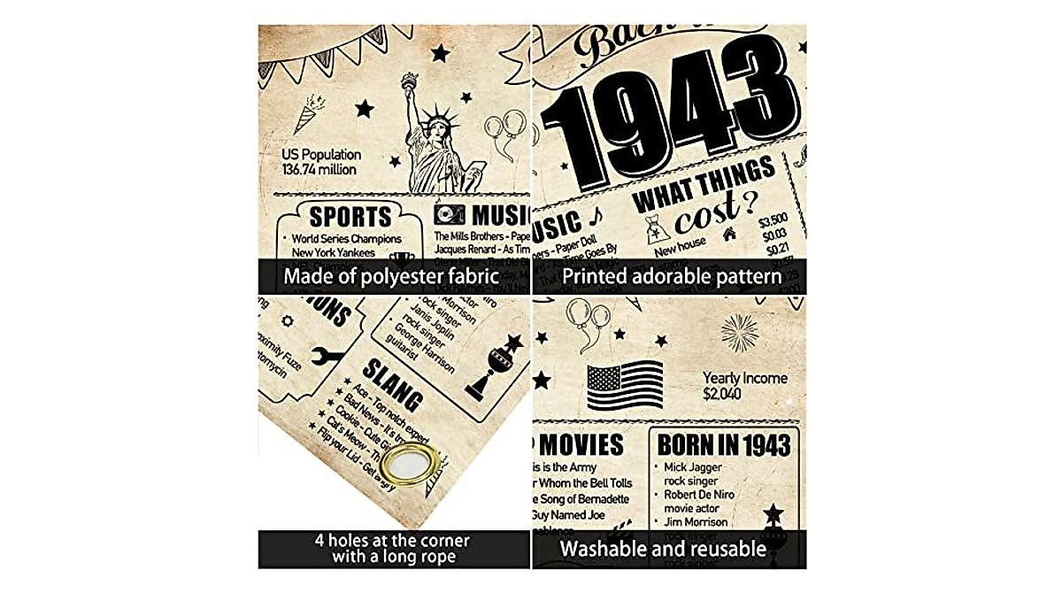 80th Birthday Banner Back in 1943 Vintage Decor for Milestones