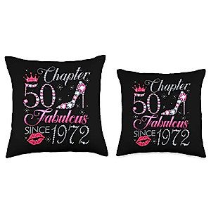 Happy 50th Birthday Tee Gifts For Women Chapter 50 Fabulous Since 1972 50Th Birthday Gift for Women Throw Pillow, 16x16, Multicolor