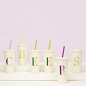 Kate Spade New York Insulated Initial Tumbler with Reusable Straw, 20 Ounce Acrylic Travel Cup with Lid, M (Blue)