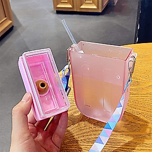 YunQin 320ml Plastic Water Bottles, 4 Colors Cute Watermelon Ice Cream Water Bottle with Straw, Anti-fall Portable Popsicle Shape Water Cup for Girls (pink)