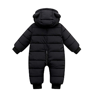 Happy Cherry Toddler Baby Warm Romper One-Piece Winter Coat Zipper Long Sleeve Cute Snowsuit Hoodie Jumpsuit Puffer Jacket for Girls Boys 6-12 Months Black