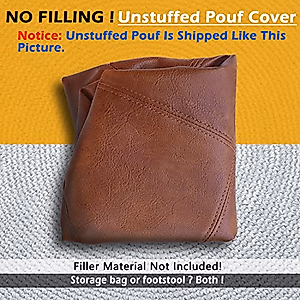 Thgonwid Unstuffed Faux Leather Pouf Cover, Handmade Footstool Ottoman Storage Solution, Floor Footrest Cushion - 16.5”x12.5”, Amaretto