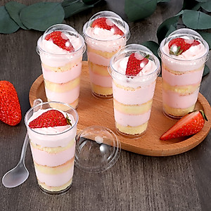 HawHawToys 100 Pack 3 OZ Dessert Cups with Lids and Spoons, Clear Plastic Mini Dessert Shooter Parfait Cups for Party Desserts,Appetizers Serving (100)