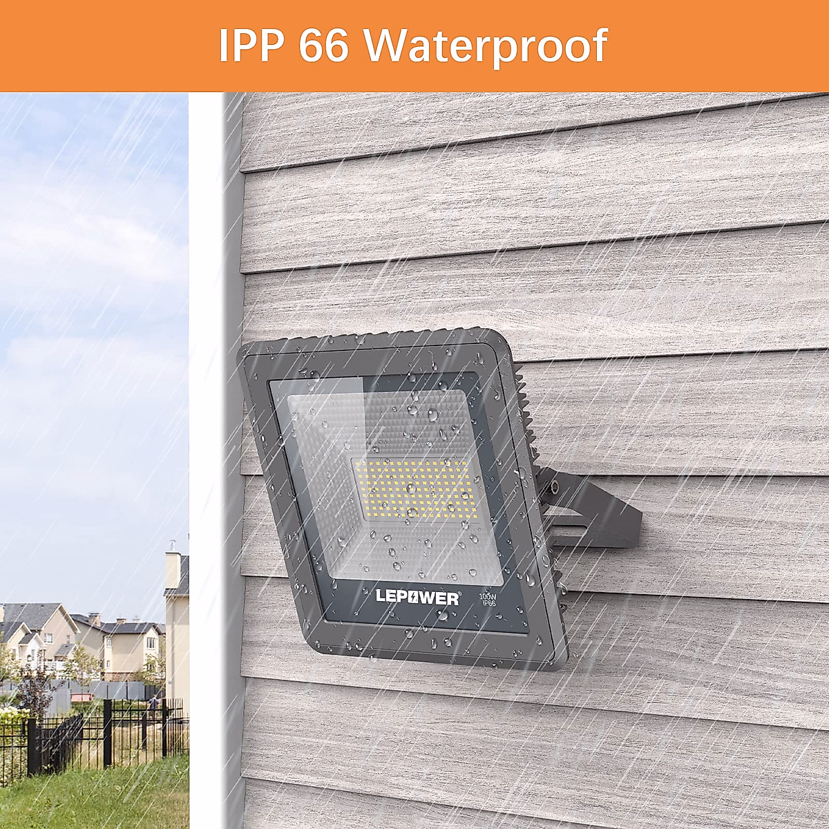 LEPOWER 100W LED Flood Light, 10000lm Work Light with Plug, Equiv 500W Halogen, 6000K White Light, IP66 Waterproof Outdoor Floodlight for Garage, Garden, Lawn, Basketball Court, Playground 2 Pack