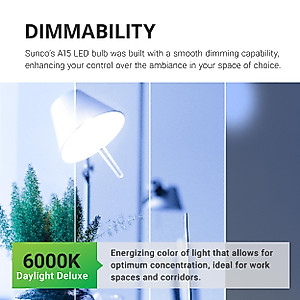 Sunco 10 Pack A15 LED Ceiling Fan Candelabra Light Bulbs E26 Medium Base CRI92 6000K Daylight Deluxe 8W Equivalent 60W, 800 Lumens, Waterproof Super Bright Appliance Indoor Outdoor UL