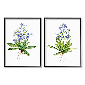 Stupell Industries Bluebird Garden Floral Bunch Spring Flower Bouquets, Designed by Sally Swatland Black Framed Wall Art, 2pc, Each 11 x 14, Blue