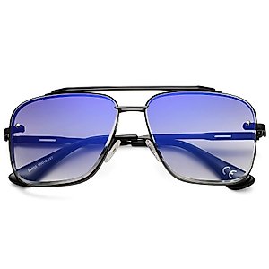 COASION Tony Stark Sunglasses Costume Eyewear Retro Square Aviator Sun Glasses Frames for Men Women (Black/Gradient Dark Blue)