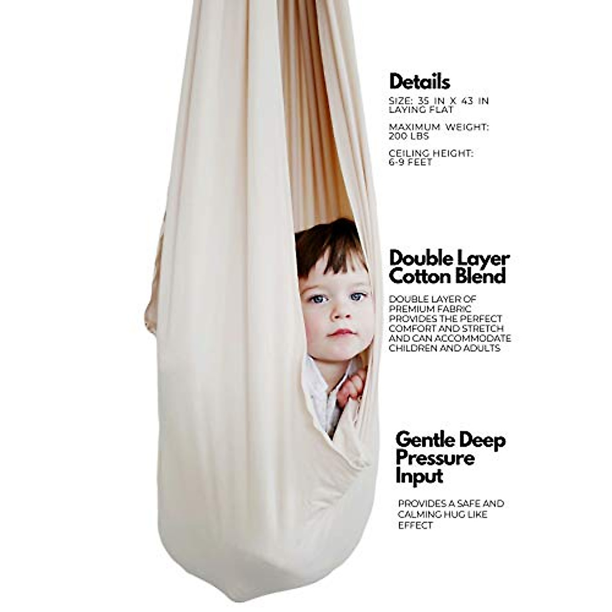 Marlowe & Co Indoor Sensory Therapy Swing for Children, Double Layer Cotton Swing, Hardware Included, Swing and Hammock Chair for Sensory Integration (Oat)