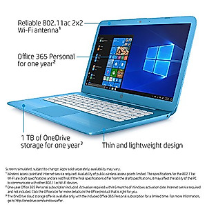 HP Stream 14-inch Laptop, Intel Celeron N4000 Processor, 4 GB RAM, 64 GB eMMC, Windows 10 S with Office 365 Personal for One Year (14-cb170nr, Blue), Stream Laptop 14-cb170nr