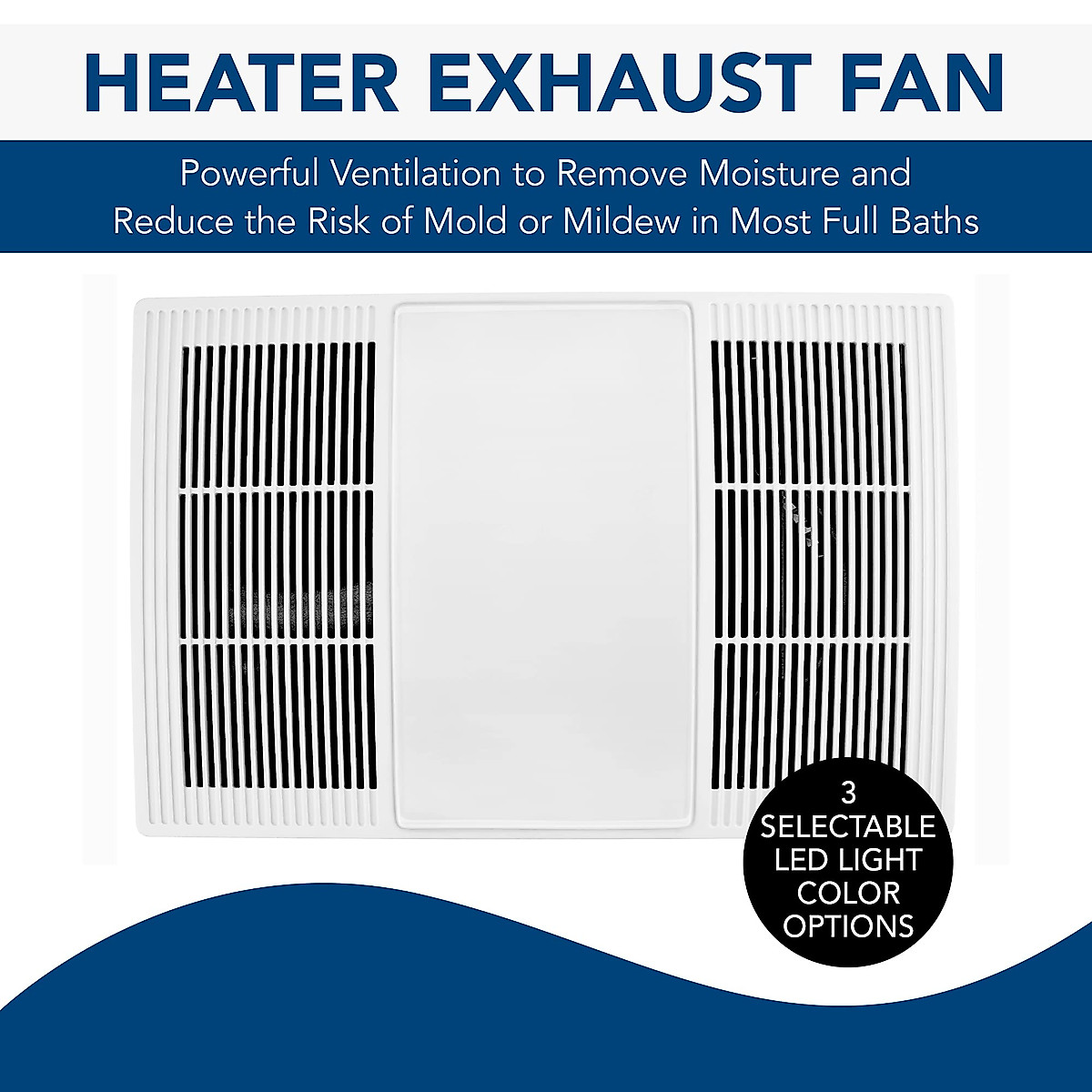 Broan-NuTone BHFLED110 PowerHeat Bathroom Exhaust Fan, Heater, and LED Light Combination, 110 CFM