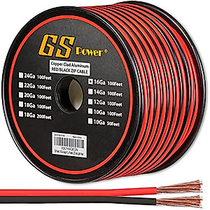 GS Power 16 Gauge Stranded Copper Clad Aluminum 100ft Red / 100ft Black Bonded Zip Cord Wire for 12 Volt Automotive Harness Car Audio Hookup Amplifier LED Light Wiring