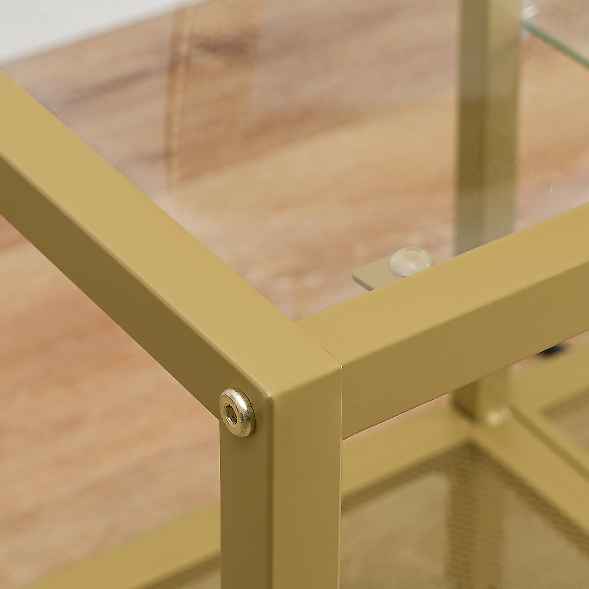 HOOBRO TV Stand with LED Lights and Power Outlets for TVs up to 65", Modern 55 Inch Tempered Glass TV Console Table with Open Shelves, Media Entertainment Center for Living Room, Gold GD145UDS01