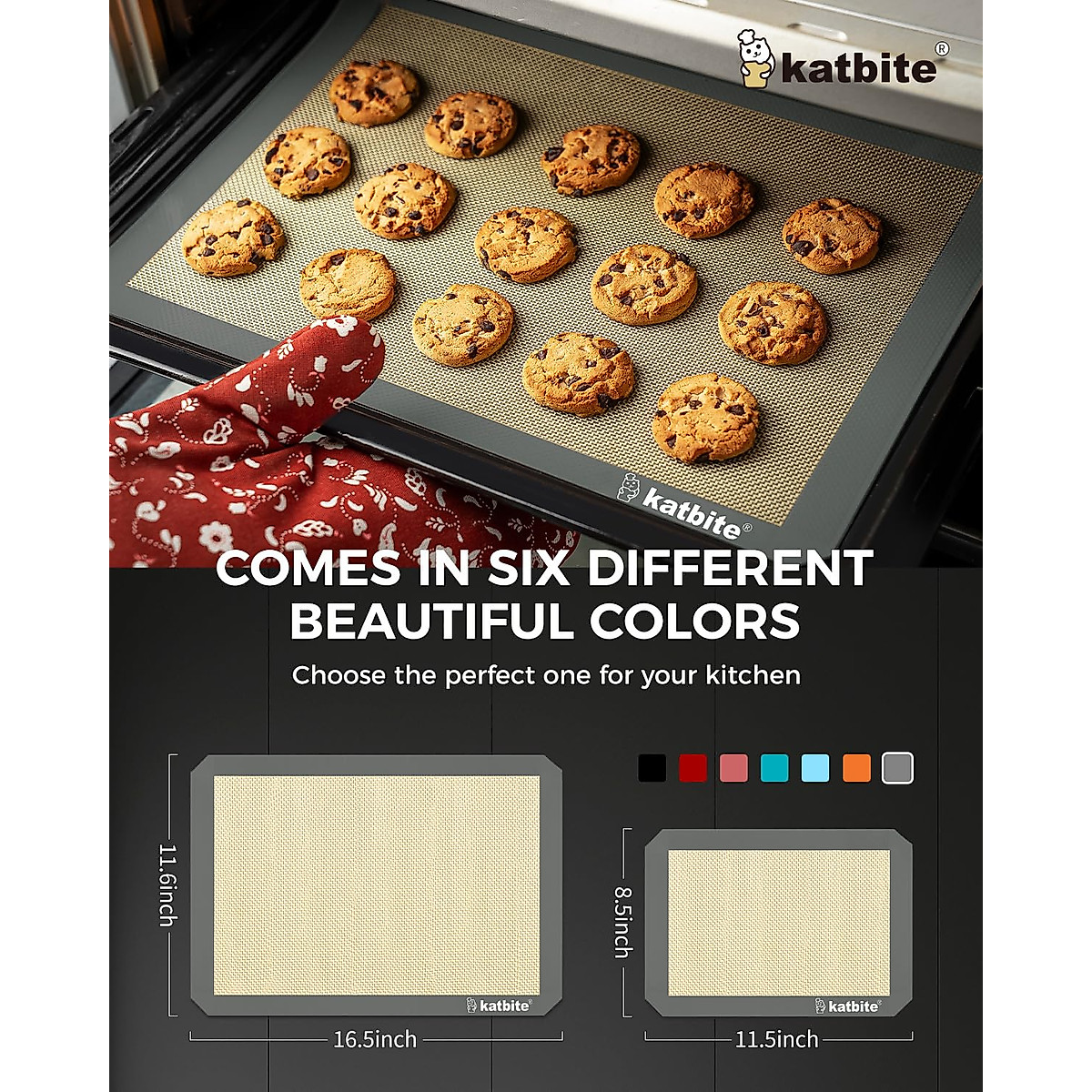 Silicone Baking Mat, Katbite Large Baking Mat Set of 3-2 Half Sheets Mats (11 5/8" x 16 1/2") + 1 Quarter Baking Sheets, Reusable & Nonstick Bakeware Mats for Cookies, Macarons, Bread and Pastry