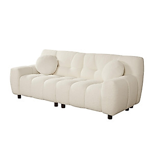 Nolohoo Boucle Cloud Sofa Couch, Comfy Deep Seat Sherpa Couch, 72.8" Upholstered Cozy Teddy 2 Seat Marshmallow Couch with 2 Pillows, Oversized Loveseat Sofa for Living Room, Bedroom, Cream White