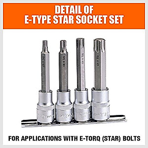 HORUSDY 11 Pc Female E Torx Star Socket Set/Rail, Female External Star Socket Set E4 - E20 Torque Socket Set