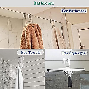 Hallyware Shower Door Hooks SUS 304 Stainless Steel Bathroom Frameless Glass Shower Door S Hooks for Hanging Coat ,Towel,Bathrobe,Squeegee,Loofah,Shaver (Silver,3-Pack)
