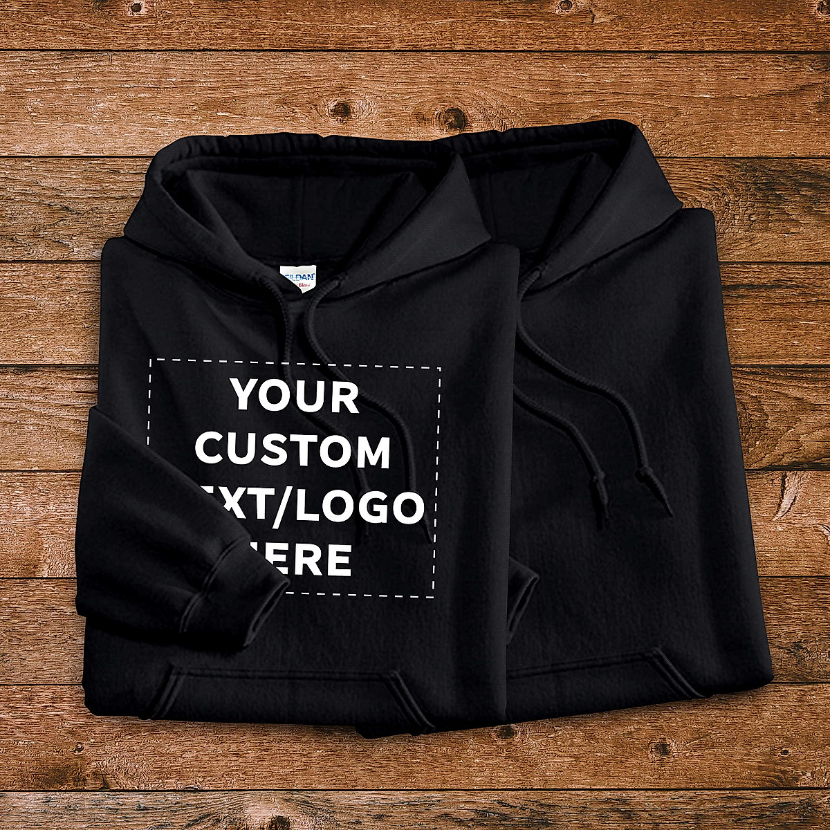 Custom Gildan Adult Hoodies for Men and Women, 24 Pack of Personalized Promotional Shirts with Customized Text or Logo, Comfortable Cotton Unisex Sweatshirt with Hood for Fall, Winter Weather - Black
