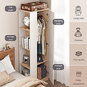 VVSmriti Modern Wardrobe,White Floor Storage Cabinet with Hangers,Spacious and Versatile,Efficient Storage Easy to Install,Dimensions: 15.7" D x 23.6" W x 70.8" H