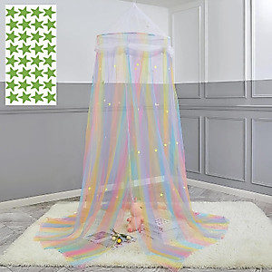 FIOBEE Bed Canopy Bed Curtains Mosquito Net Room Décor with Stars for Bedroom, Rainbow