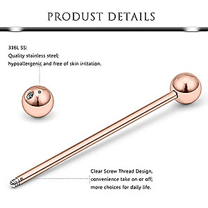 Hoeudjo 10pcs 16G 14G Surgical Steel Industrial Barbell Cartilage Earrings Hoop Helix Tragus Stud Labret Lip Medusa Monroe Rings Piercing Jewelry for Women Men Rose Gold