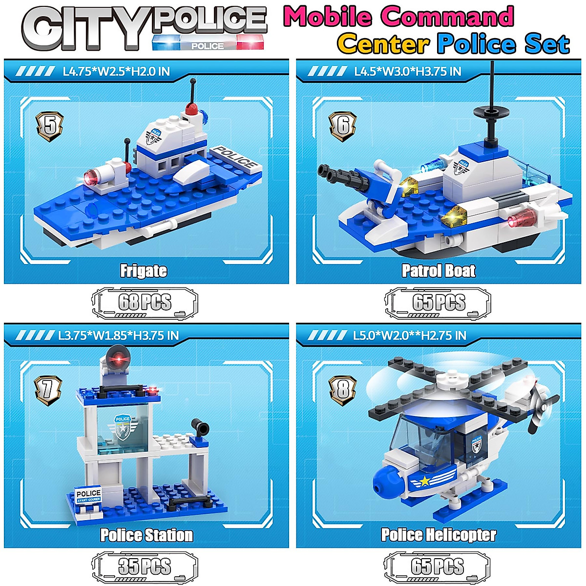 EP EXERCISE N PLAY 1338 Pieces City Police Car Building Sets, Police Station Truck Toy Blocks Set with Prison Helicopter Cop Car Boat for Boys and Kids Aged 6-12