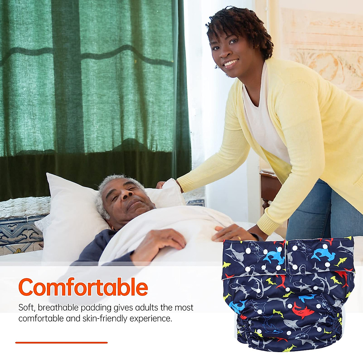 Healifty Adult Cloth Diaper Washable Elastic Reusable Adult Nappy Breathable Leakfree Patient Underwear Pants for Old Man Incontinence Teen Special Needs Suits Black, 39X26X0.9CM (125415UAON)