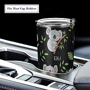 Yasala Tumbler Funny Koala Bear Summer Leaves Insulated Office Coffee Cup Back to School Beverage Container Travel Mug with Straw and Lid Double Wall Stainless Steel 20oz