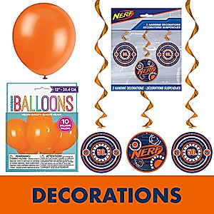 Mega Nerf Party Supplies for Birthday, Decorations, and Favors, Serves 16 Guests, Easy Setup and Takedown with Plates, Napkins, and More