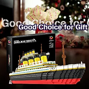 Sumkurt Titanic Building Blocks Set with LED, 3800pcs Titanic Toy Micro Building Kit, Titanic Gift Ship Model Building Bricks, DIY Educational Christmas Toys Gift