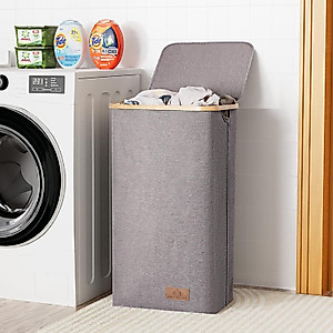 ChicBliss Large Laundry Basket with Lid, 100L Laundry Hamper with Bamboo Handles for Clothing, Toys, and Towels, Freestanding Collapsible Laundry Bin with Removable Inner Bag for Bathroom (Standard)