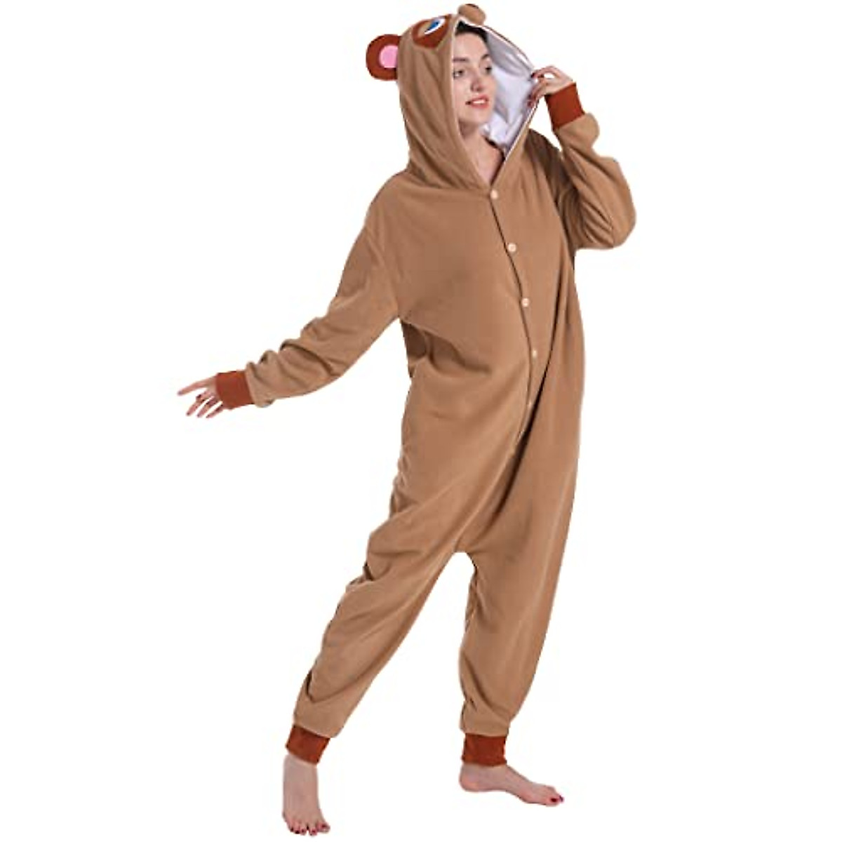 Lovemonster Adult Raccoon Costume Animal Onesie, Dressing-up Party Halloween Christmas Cosplay Costume Pajamas Sleepwear for Women Men Brown L