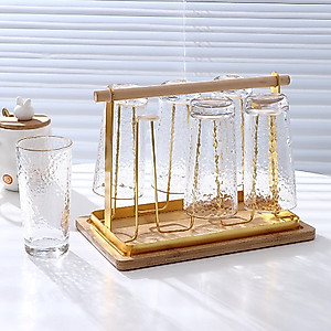 DD-life Cup Drying Rack with Drain Tray,Bottle Drying Rack,Drinking Glass Holder,Stand Plastic Bag Dryer and Mug Cup Stand Tray Holder for Sports Bottles, Baby Bottle Drainer (Golden)