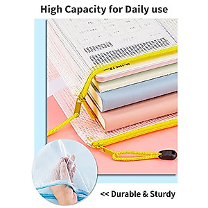 JARLINK 10 Pcs A3 Mesh Zipper Document Pouch, 10 Colors, Waterproof Plastic File Pouches for Organizing School and Office Supplies, Cosmetics, Travel Accessories