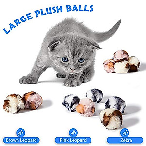 Weewooday 12 Pieces Cat Pom Pom Balls Toys Fuzzy Cat Ball Artificial Large Plush Pets Ball for Cats Interactive Playing Quiet Ball Indoor (Pink, Leopard)