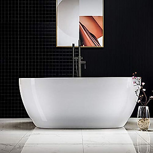 WOODBRIDGE 59"Freestanding White Acylic Soaking Bathtub with Matte Black Drain and Overflow,BTA1518 -MB-Drain &O