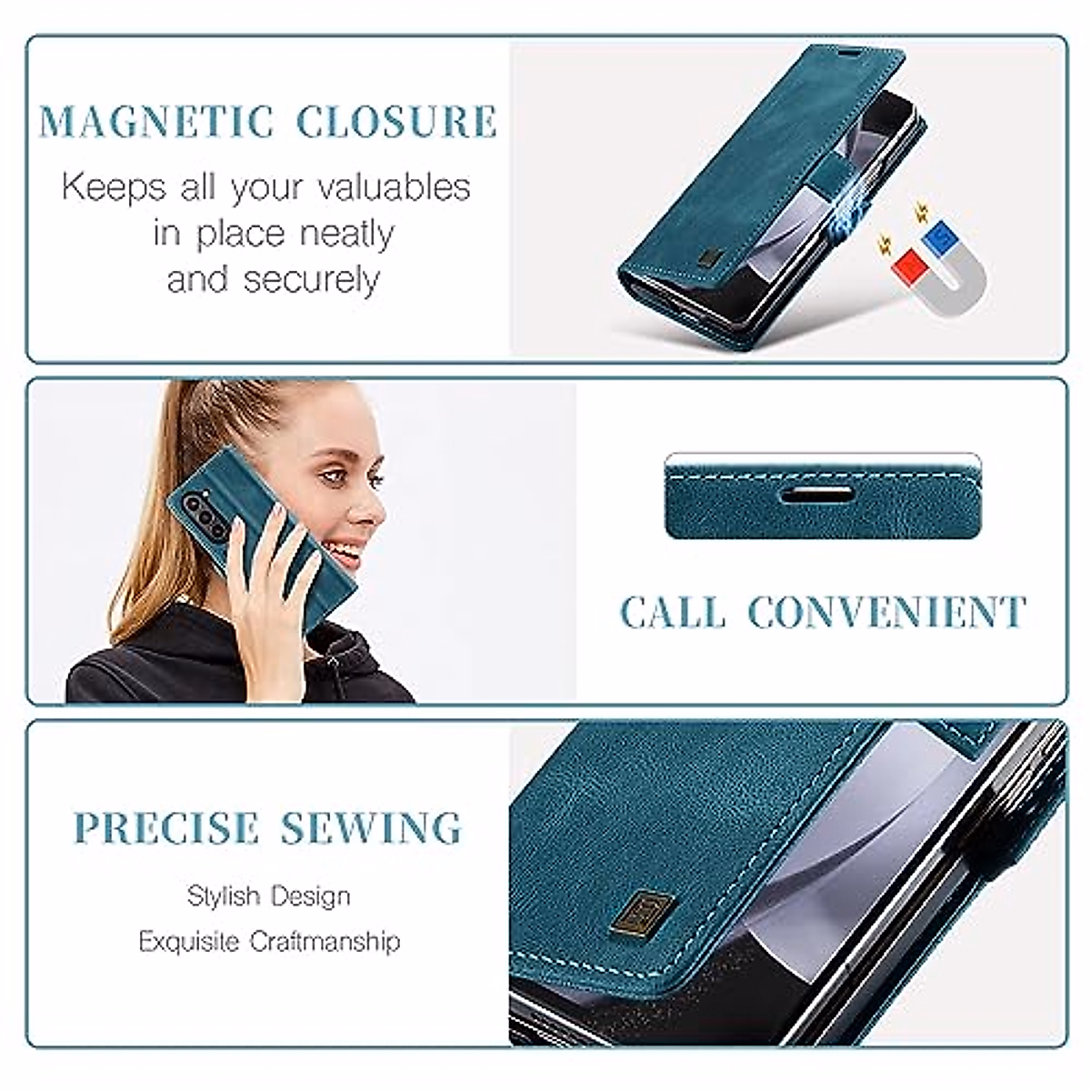 Cellphone Flip Case Wallet Case for Samsung Galaxy Z Fold 5,Retro Real Cowhide Leather Folio Flip Wallet Magnetic Slim Phone Cover|Card Holder, Anti-Drop,Full Protection Protective Case ( Color : Blue