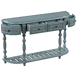 P PURLOVE Retro Circular Curved Console Table Sofa Table Entryway Table with 4 Drawers and Bottom Shelf for Entryway Hallway Ancent Style Sideboard Table with Storage