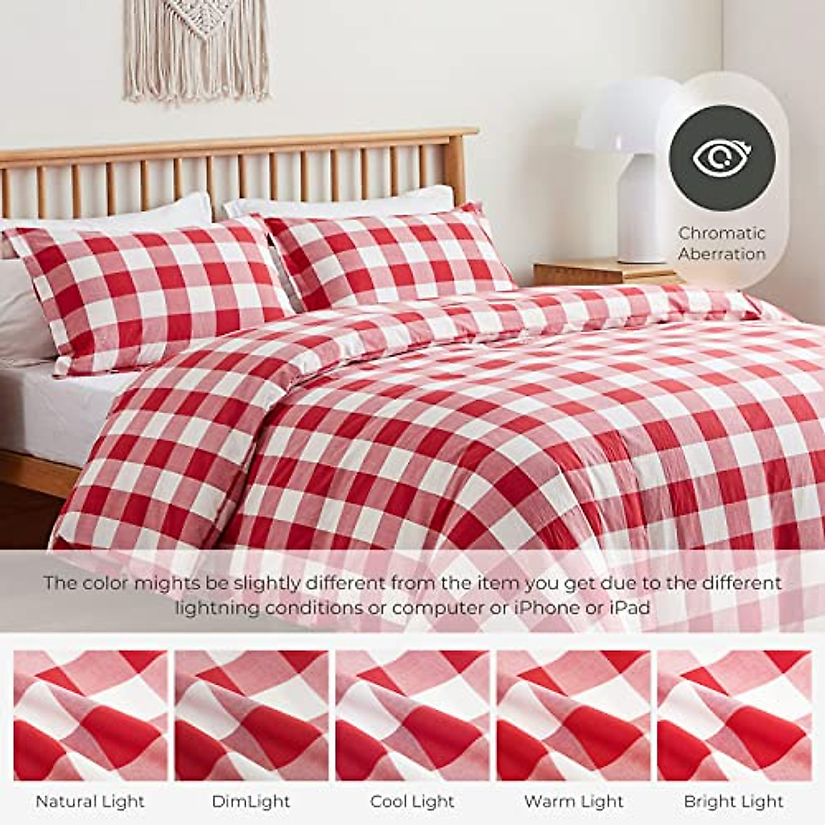 VEEYOO King Duvet Cover Cotton - 100% Washed Cotton Buffalo Plaid Duvet Cover Set with Zipper Closure, Extra Soft Breathable Comforter Cover (Red Buffalo Check)