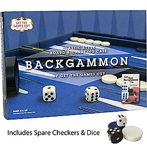 Get The Games Out Top Backgammon Set - Classic Board Game Case 15" Medium Size - Best Strategy & Tip Guide - Available in Small, Medium and Large Sizes (Blue, Medium)