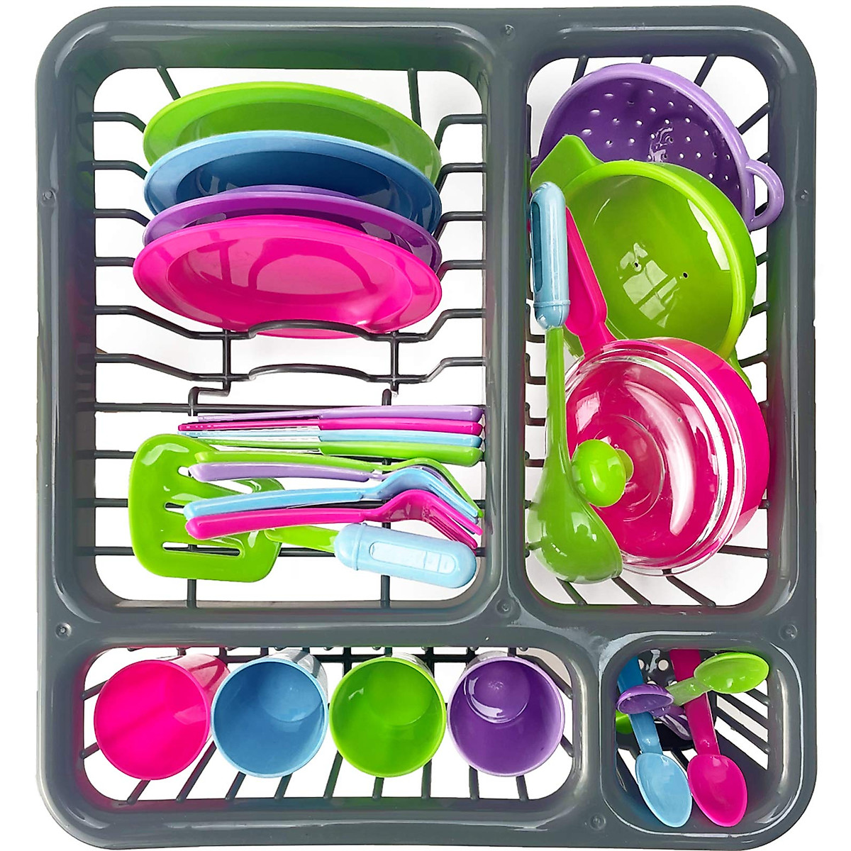 Kids Super Durable Kitchen Toys Set, Pretend Play Children's Dish Toy, Wash and Dry Tableware Dish Rack with Drainer (Great Gift for Kids) (27 Pieces)
