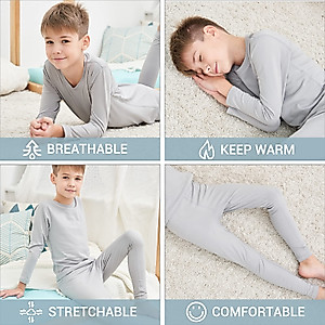 HEROBIKER Thermal Underwear Boys Ultra Soft Fleece Lined Kids Thermals Long Johns Top Bottom Warm Set for Winter Skiing Grey