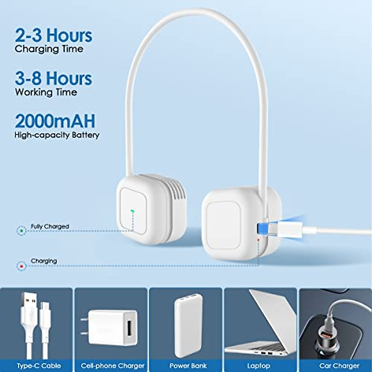 Neck Fan, Portable Neck Fan 360° Foldable, Personal Neck Fan Air Conditioner with 3 Speeds, Cooling Neck Fans Portable Rechargeable for Women Men Kids Outdoor Indoor